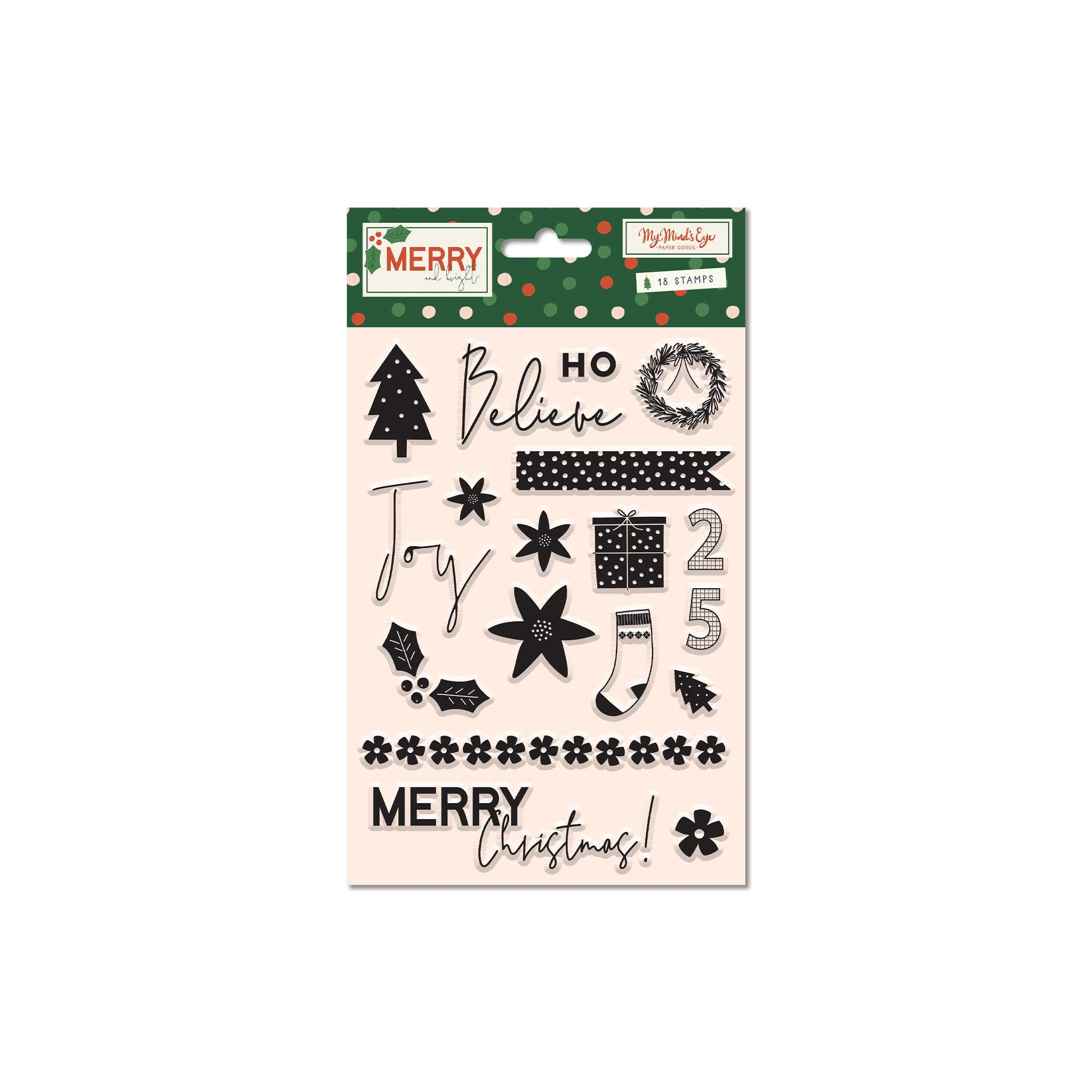 Merry & Bright scrapbook/card making paper crafting acrylic stamp set.