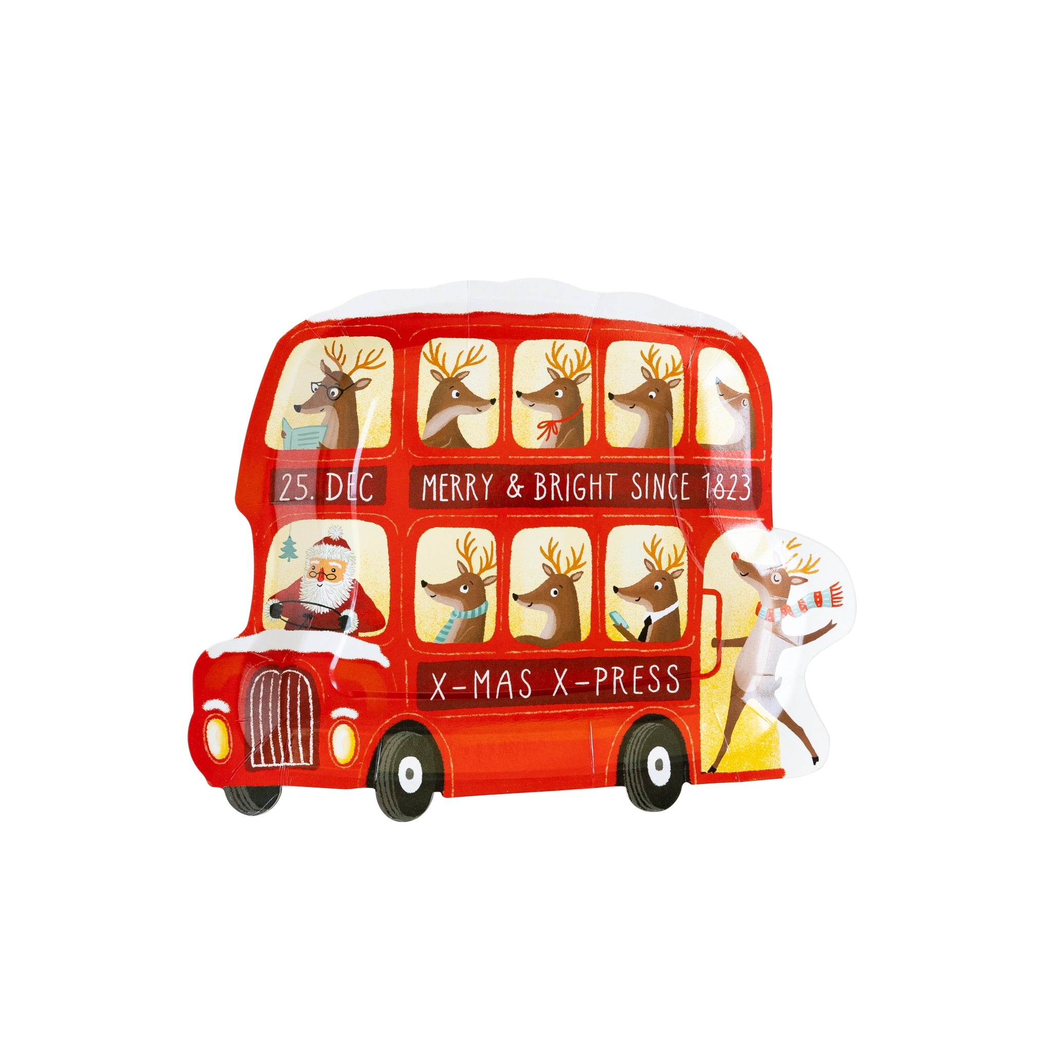 Dear Rudolph Bus Shaped Paper Plate.