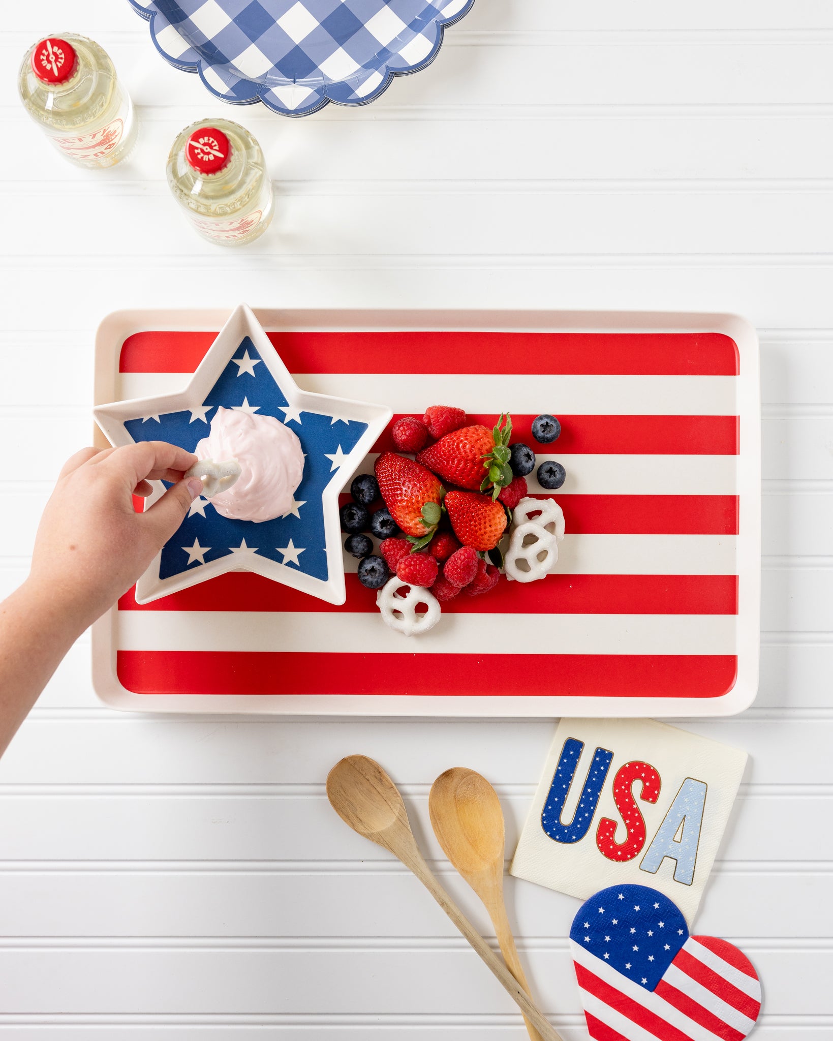 American Flag Stacked Reusable Bamboo Serving Tray Set.